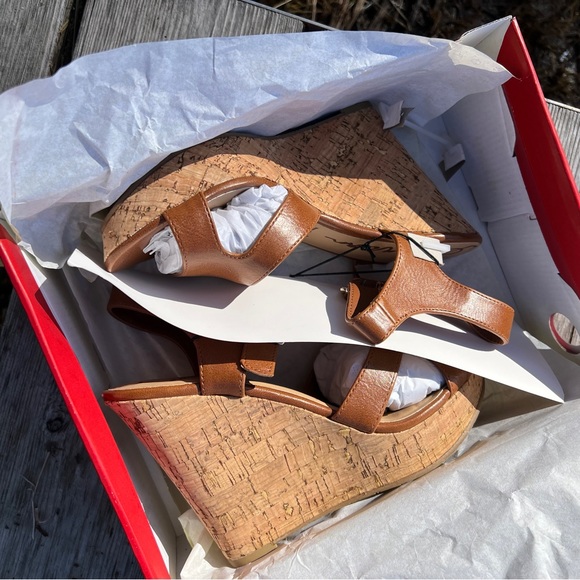 American Rag | Shoes | Newbox American Rag Rochelle Cognac 45 Cork Wedge Heel Platform Sandals ...